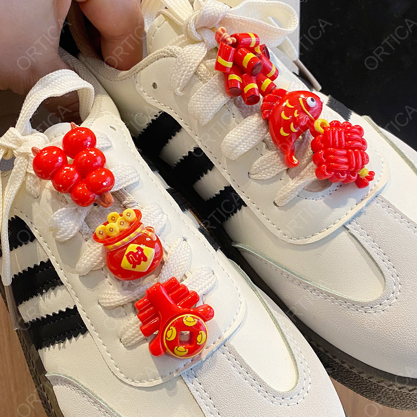 可爱新年卡通立体鞋带扣可拆卸diy红色喜庆鞋花鞋子品装饰配件潮
