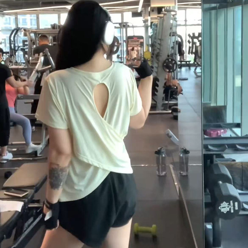 夏季新款冰感速干透气运动健身短袖上衣跑步瑜伽服女运动T恤半袖