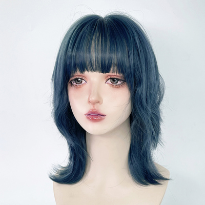 蓝色假发狼尾鲻鱼头中性少年假发