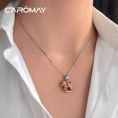 卡洛美星愿木马项链女木质小马吊坠生肖马轻奢气质百搭锁骨毛衣链