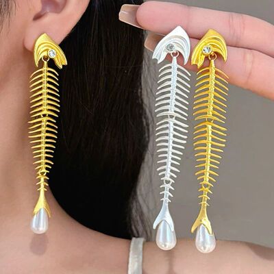 Fishbone Pearl Dangle?Earrings for Women Luxury Exquisie Vin