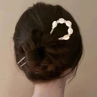 Cat's Eye Stone U-Shaped Hairpin for Women Luxurious Crystal