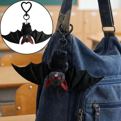 Black Bat Plush Keychain Gothic Backpack Charm Cute Spooky B