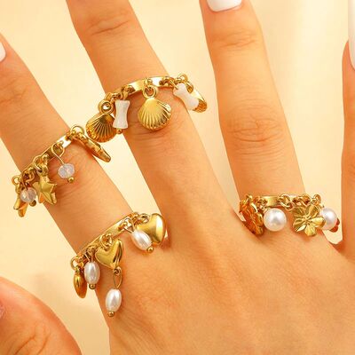 Sainless Seel Pearl Pendan Open Ring for Women Exquisie Sar