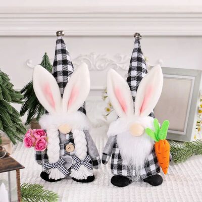 Black and Whie Grid Plush Ground Whie Bearded Elderly Doll D