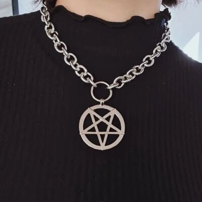 Punk Pentacle Inverted Pentagram Necklace for Men Clavicle C