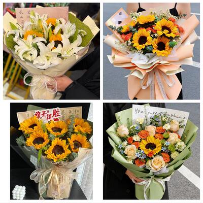 向日葵玫瑰混搭花束送朋友送上海市静安区北站街宝山路同城鲜花店