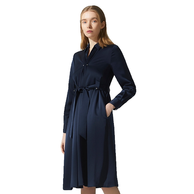 海兰丝收腰修身显瘦兰色连衣裙