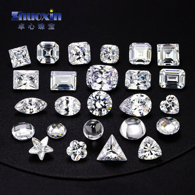 白锆多形状组合 合成立方锆白色透明镶嵌裸石圆形心形枕型三角A*A