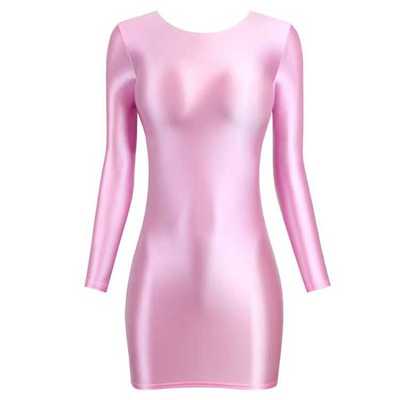 油光性感紧身包臀长袖连身裙长裙睡裙男女情趣诱惑透视约会裙大码