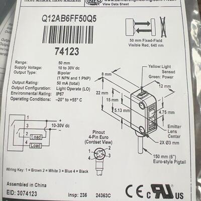 Q12AB6FF50Q5 Banner传感器 工业工控自动化检测元件议价维修