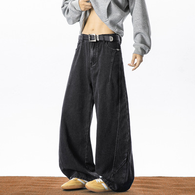 弯刀牛仔裤男秋季潮牌美式复古休闲直筒长裤子ON2765-P45控89