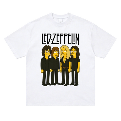 LedZeppelin辛普森风格印花短袖美式卡通摇滚乐队男女T恤乐队周边
