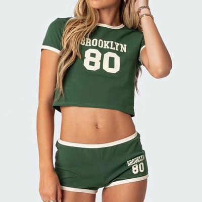 JHZ「套装专区」辣妹运动风短款T恤修身南美风学短裤热裤吊带