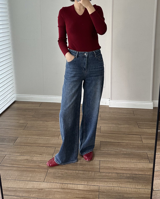 断码特价复古蓝色弹力轻盈修饰腿型直筒牛仔裤女