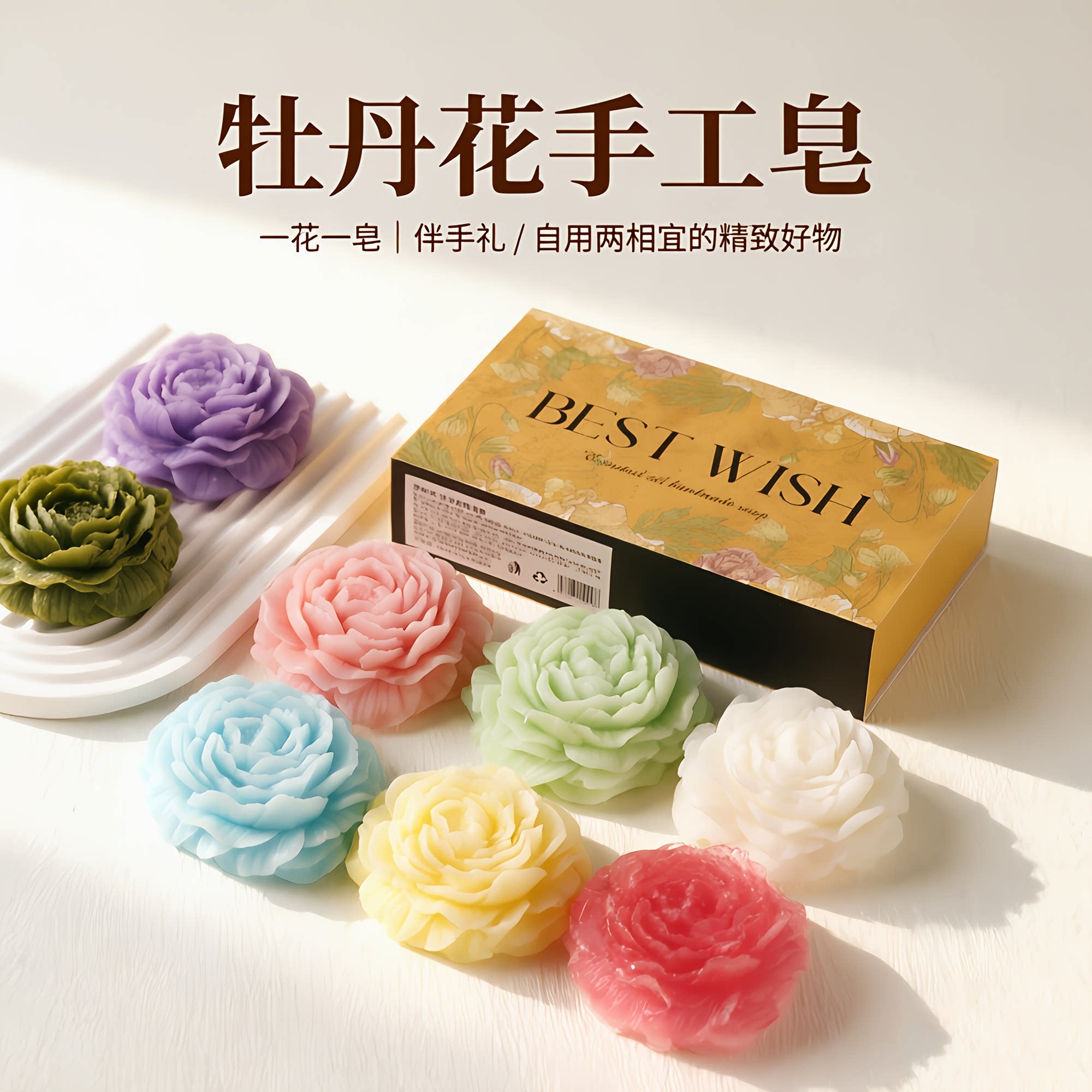 采纪手工精油皂牡丹月季花伴手礼仿真花瓣香皂礼盒装创意结婚回礼