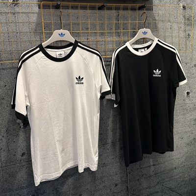 Adidas三叶草 男女运动休闲潮流经典三条纹短袖T恤 KB2459 KB2460