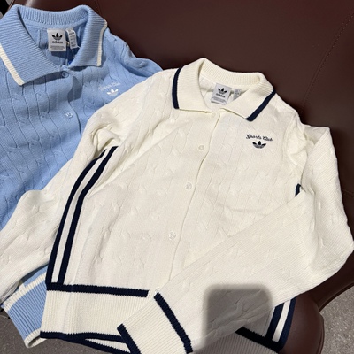 Adidas三叶草 女子运动潮流复古针织毛衣夹克外套 JM8017 JM8018
