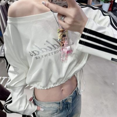 阿迪达斯 女子运动休闲潮流短款抽绳收腰长袖T恤 KX8923 KX8971