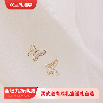 通体S925纯银森系蝴蝶精灵耳钉女 日韩女冷淡风超仙精致网红耳饰