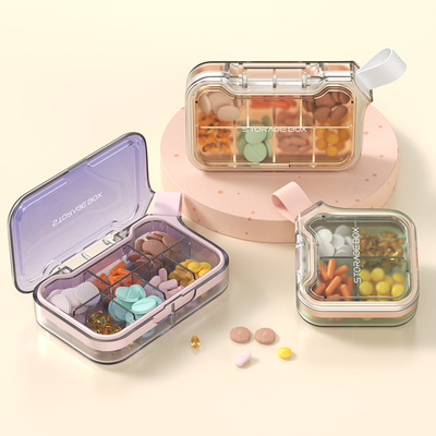 Transparent mini pill case, portable medication storage box