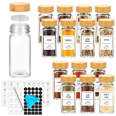 12 pcs Glass Spice Jars with Bamboo Lids Include with Minima