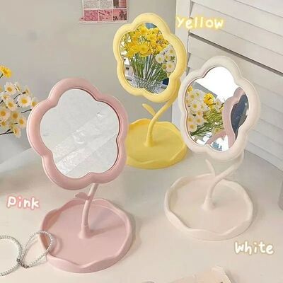 Cute Rotatable Flower Makeup Mirror Aesthetic Desktop Vanity