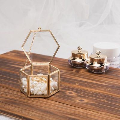 1PC Geometrical Clear Glass Jewelry Box Jewelry Organize Hol