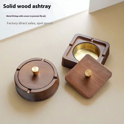 New  Style Solid Wood Ashtray with Lid, Anti-Flying Ash, Hig
