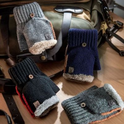 Thickened Plush Fluffy Autumn Winter Knitting Mittens Flip C
