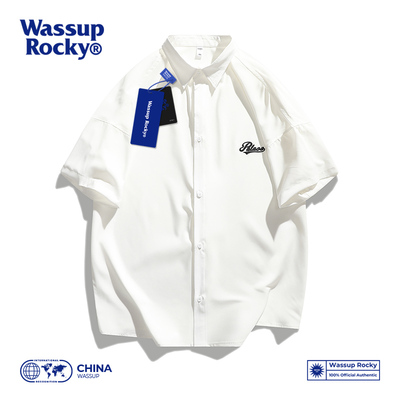 Wassup日系纯色夏季冰丝短袖衬衫