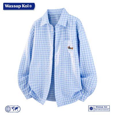 WASSUP日系休闲风格子长袖衬衫男