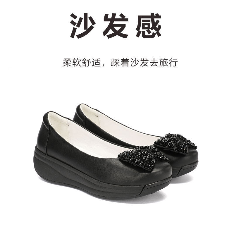 真皮牛筋底软底妈妈鞋纯皮休闲单鞋超软牛皮舒适圆头厚底羊皮女鞋