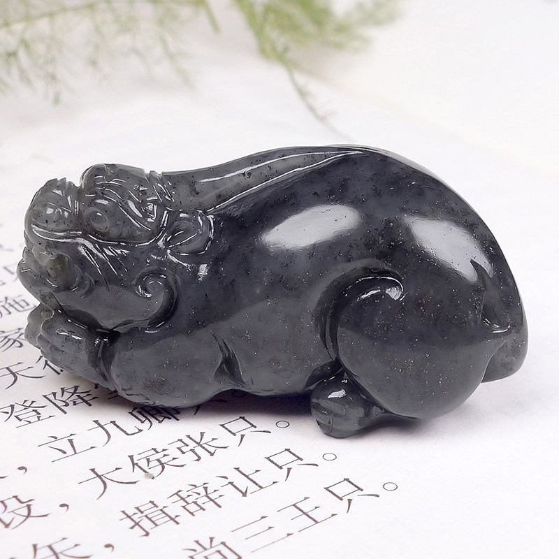 新疆和田玉墨玉青花貔貅挂件貔貅吊坠寓意招财进宝 重24.38克
