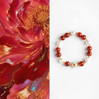 天然南红玛瑙手串女国风珍珠手链