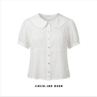 【云朵织梦】法式甜美风娃娃领花边时尚百搭短袖衬衫女
