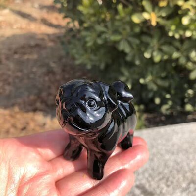 天然水晶原石打磨工艺品家居灵性摆件黑曜石雕刻八哥狗摆件礼物