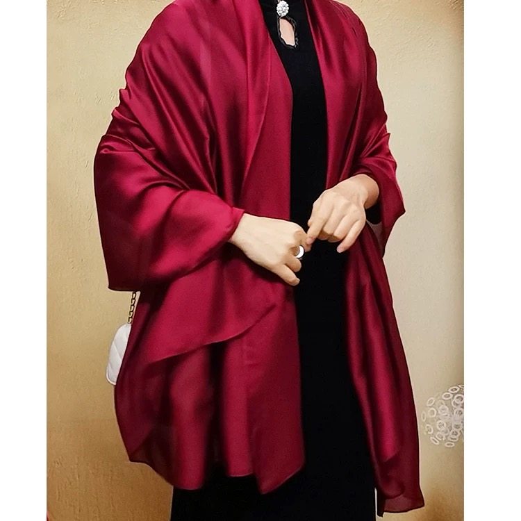 纯色桑蚕丝长款真丝丝巾防晒围巾女披肩百搭秋冬季秋季缎面 20 色