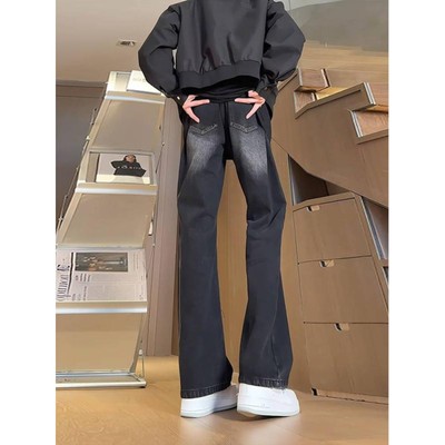 黑色微喇牛仔裤男美式高街