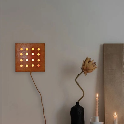 中古手工做旧洞洞蜂巢木板民宿咖啡厅复古侘寂风民宿装饰氛围壁灯