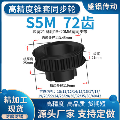欧标锥套同步轮S5M72齿宽21孔径1011322425830涨紧套锥面同步带轮