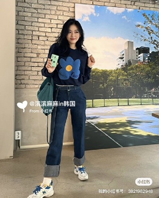 韩国直邮～ fallett～花花圆领卫衣