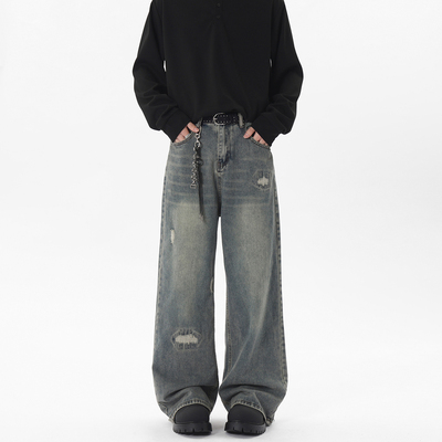 ZMOGEE破洞牛仔裤男春季直筒宽松美式潮牌复古cleanfit休闲长裤子