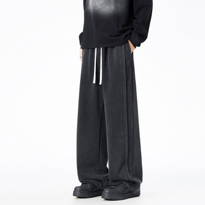 ZMGEEN美式重磅水洗加绒卫裤男秋冬季大码宽松直筒运动休闲长裤子