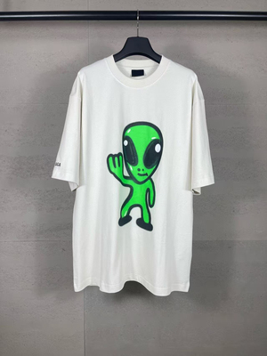 高品质巴黎风25FW外星人溶解笑脸印花oversize短袖T恤男女棉半袖T
