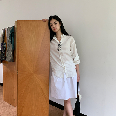 Softruler 意式宽松慵懒长袖衬衫 白色/晴蓝 “Sweet thang”