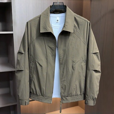 2026春秋季新款翻领夹克男士潮流简约帅气百搭休闲纯色上衣外套男