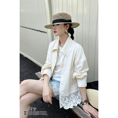 欧洲站2026春夏女装di-suir新款 时尚蕾丝拼接防晒衬衫 38548