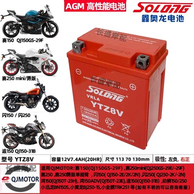 QJ钱江鸿150ADV都市 闪150 250赛250mini犟版逸250摩托车电瓶电池