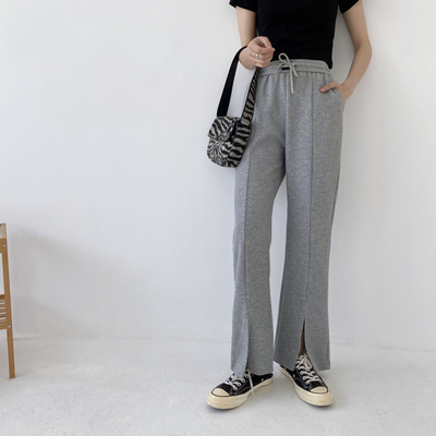 松紧高腰抽绳设休闲裤阔腿裤